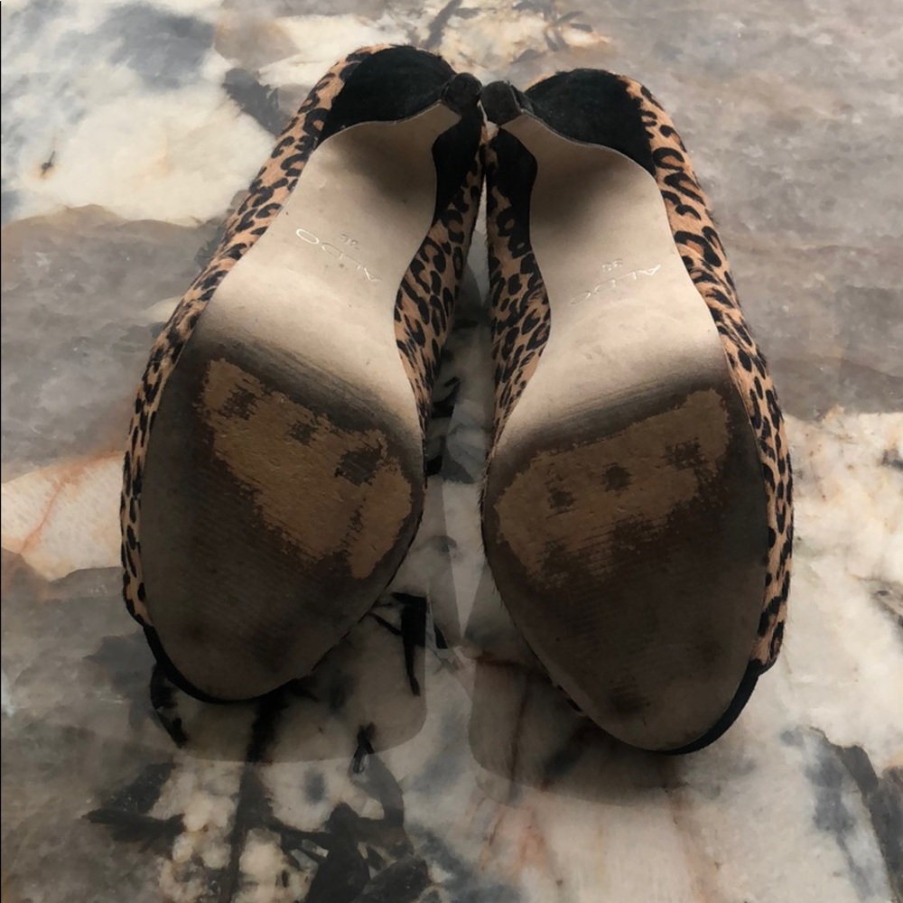 Cheetah Print Peep Toe Platform Heels - Gem